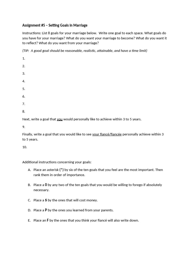 Marriage Goal Setting Guide | PDF