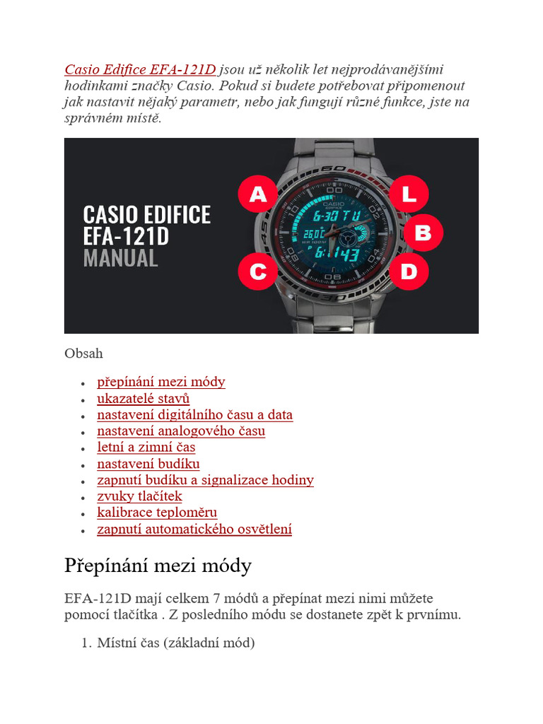 Casio Hodinky Efa 121 Cesky Navod | PDF