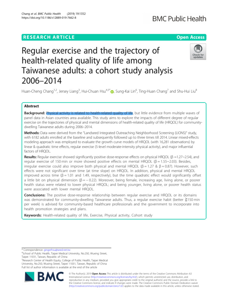 Regular Exercise and The Trajectory of Health-Related Quality of Life ... Regular Exercise and The Trajectory of Health-Related Quality of Life ...