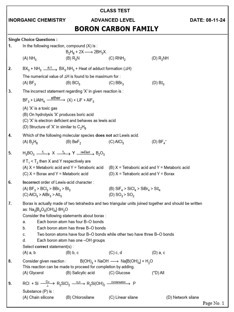 CLASS TEST P BLOCK B and C | PDF | Carbon | Physical Sciences