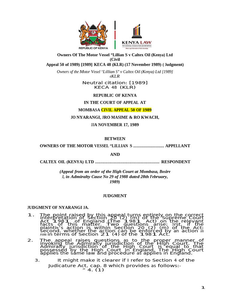 Lillian S v Caltex Oil Case Summary | PDF | Jurisdiction | Appeal