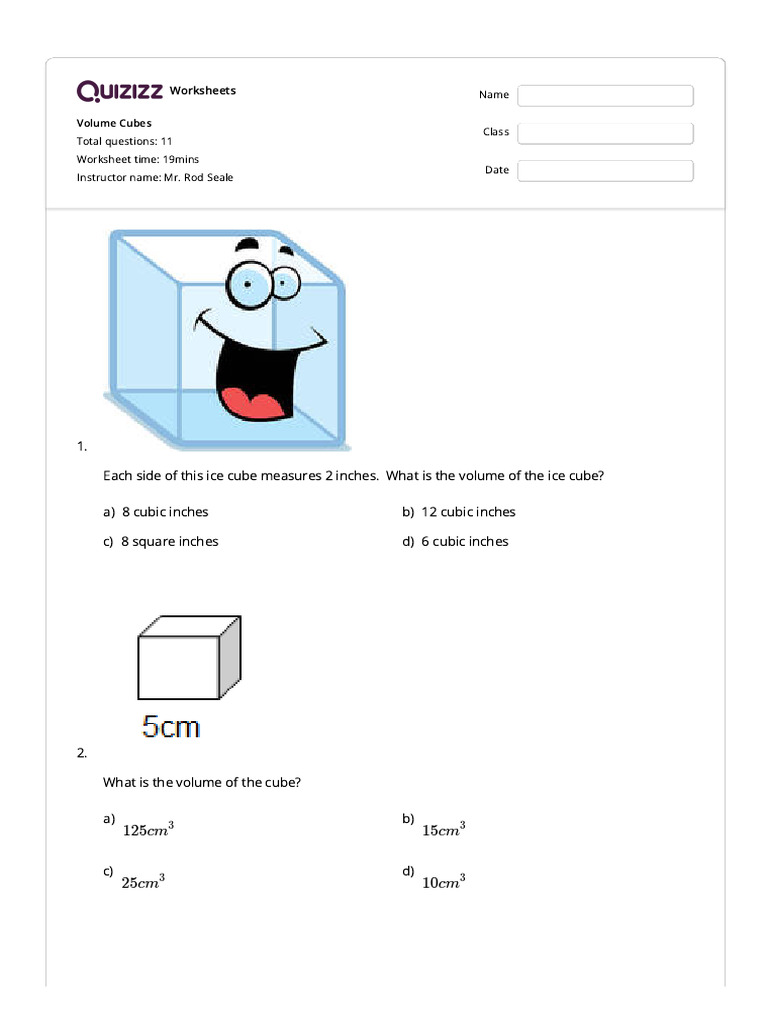 Quizizz - Volume Cubes | PDF | Volume | Length