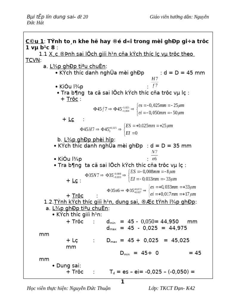 C©U 1 Týnh To N Khe Hë Hay ®É D I Trong Mèi GHÐP Gi÷A Trôc 1 V B C 8 | PDF