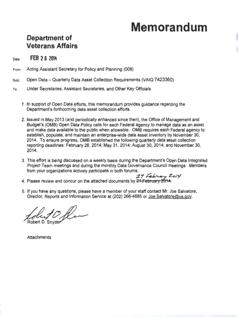 Data Asset Collection Memo-02 21 14 | PDF | Metadata | Veterans Health ...
