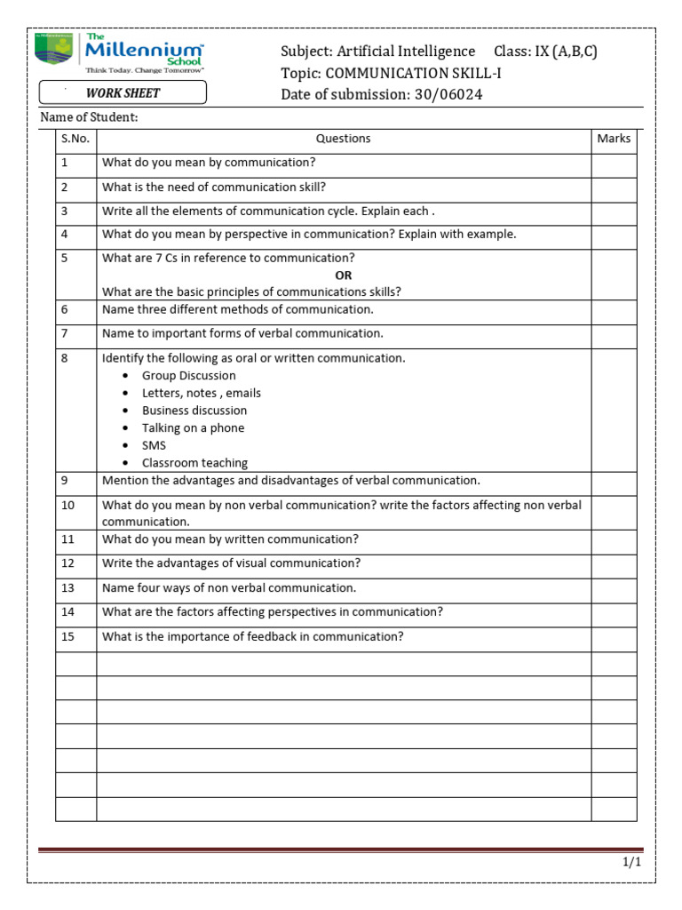 Class 9th Communication Skill-I | PDF