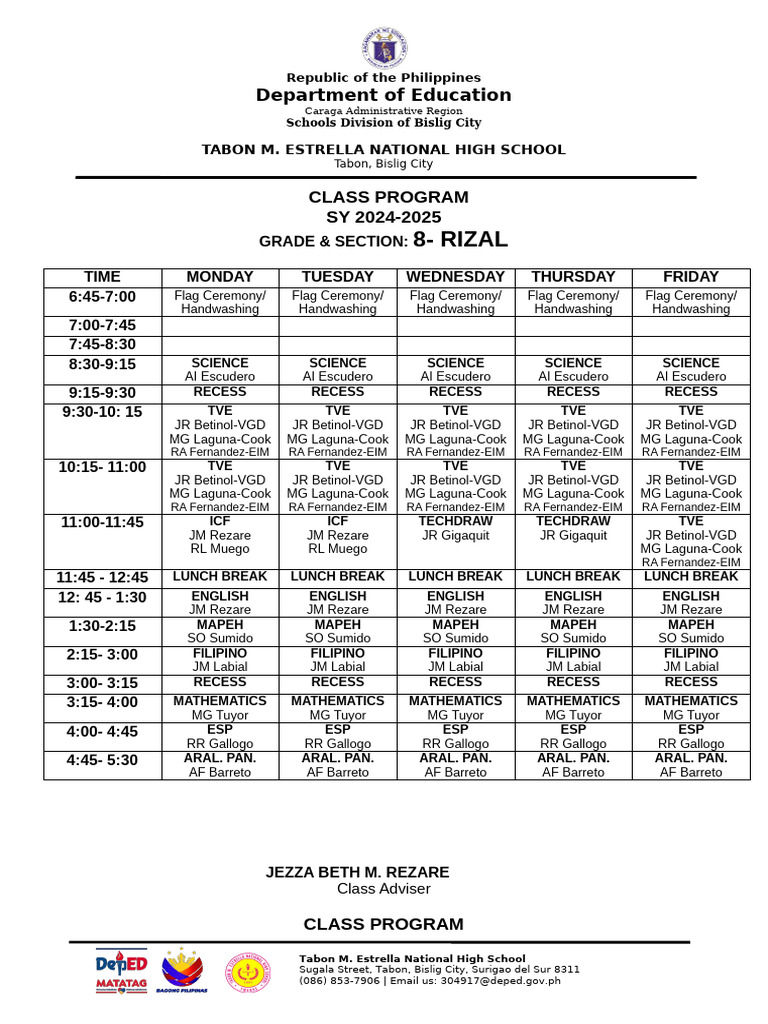 Class Rizal - Class Program | PDF | Philippines