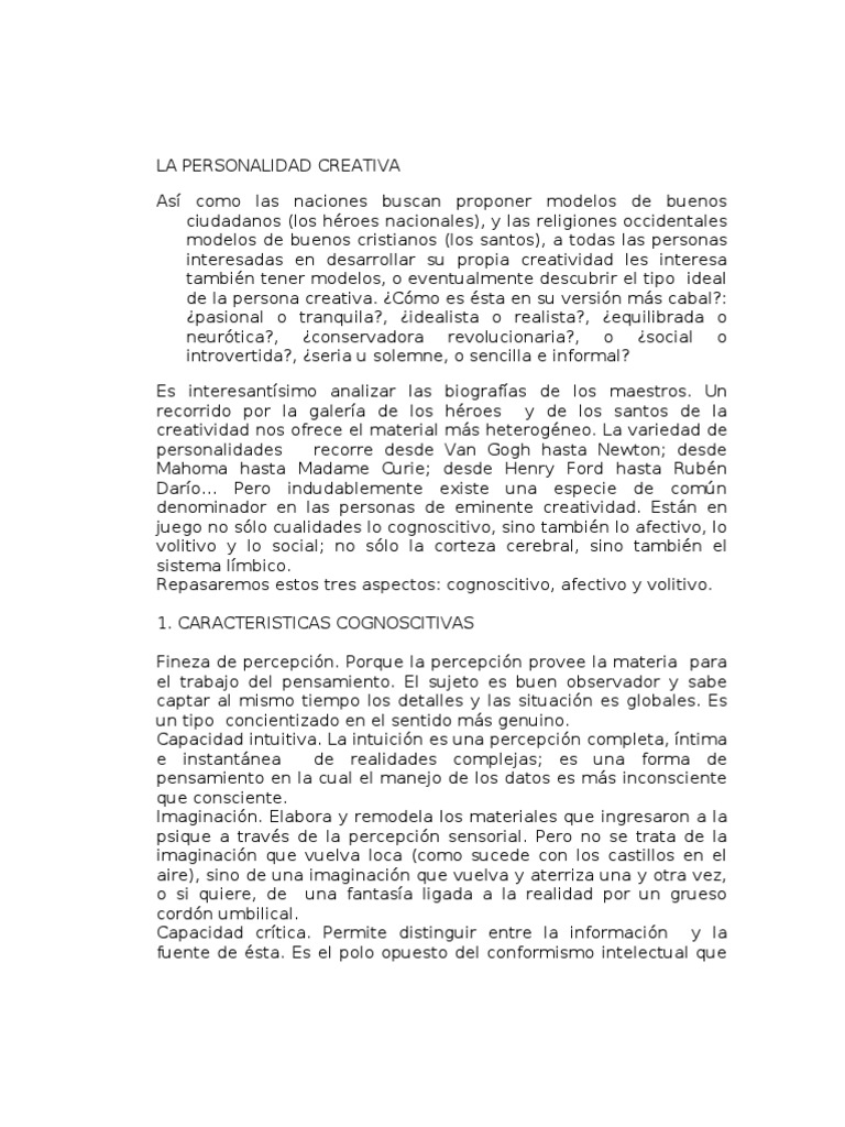Características de la Personalidad Creativa | PDF | Creatividad ...