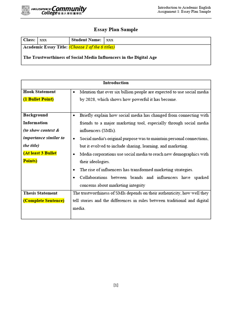 01 Essay Plan Sample | PDF | Credibility | Essays