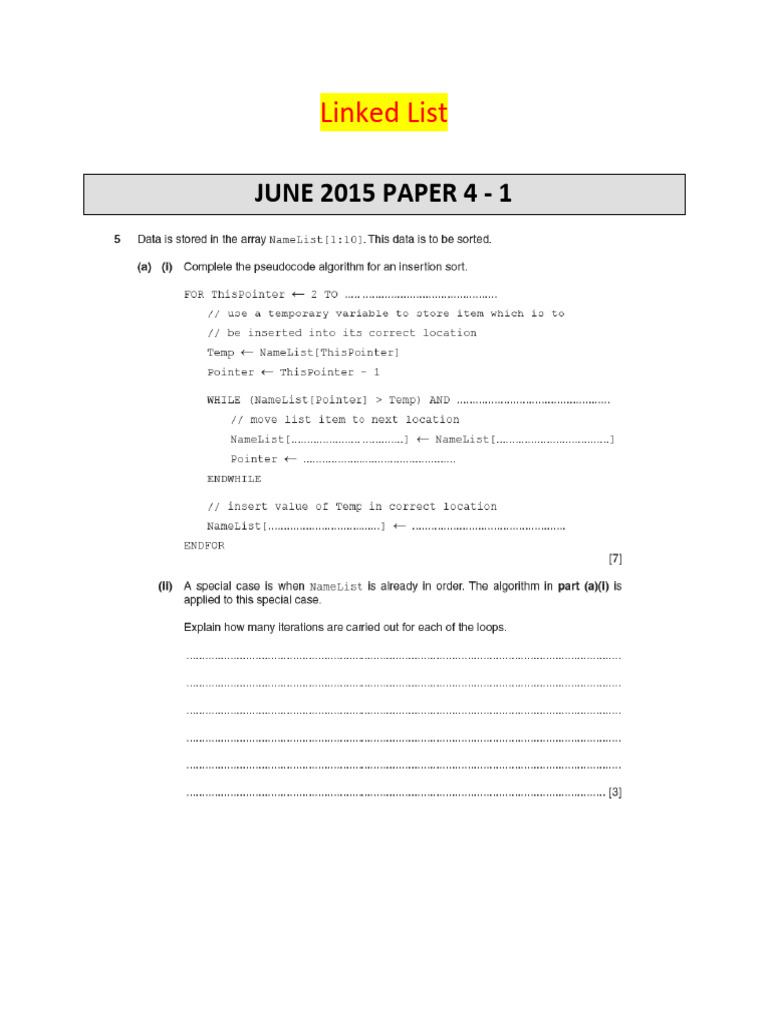 Linked List Exam Papers Overview | PDF | Art