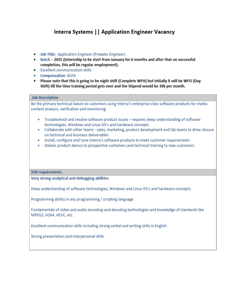 Interra Systems - JD-Application Engineer | PDF | Computers