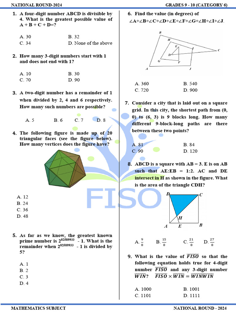 National Round-Mathematics-Category-6 | PDF | Function (Mathematics ...