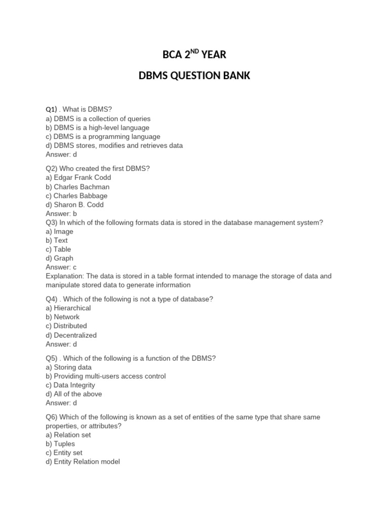 question bank | PDF | Relational Database | Database Transaction