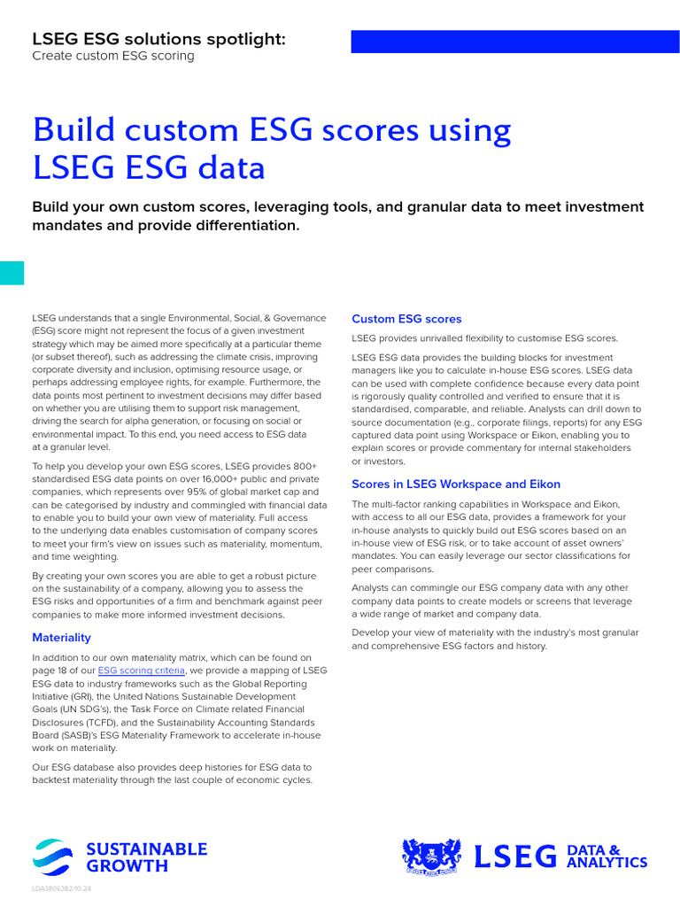 Lseg Build Custom Esg Scores Fact Sheets | PDF | Economy And The Environment | Economies