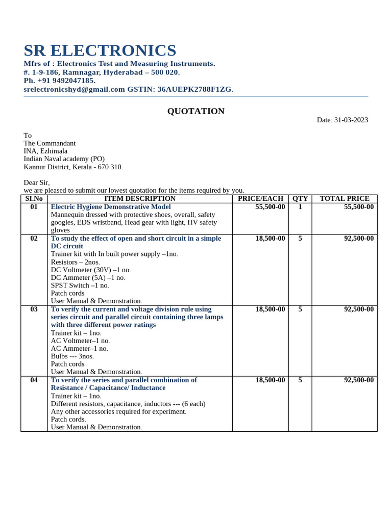 SR ELECTRONICS Trainer Kits | PDF | Electrical Network | Series And ...