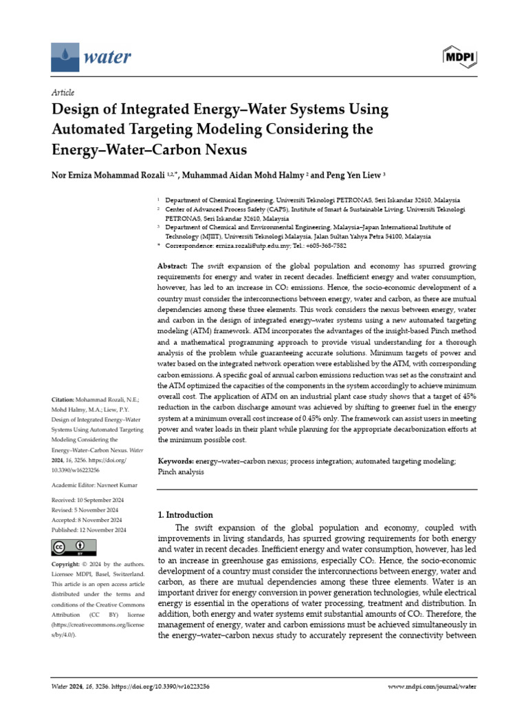 Design of Integrated Energy-Water Systems Using Automated Targeting ... Design of Integrated Energy-Water Systems Using Automated Targeting ...