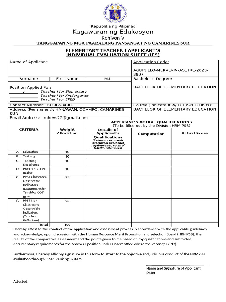 Elementary Teacher Evaluation Sheet | PDF | Teachers