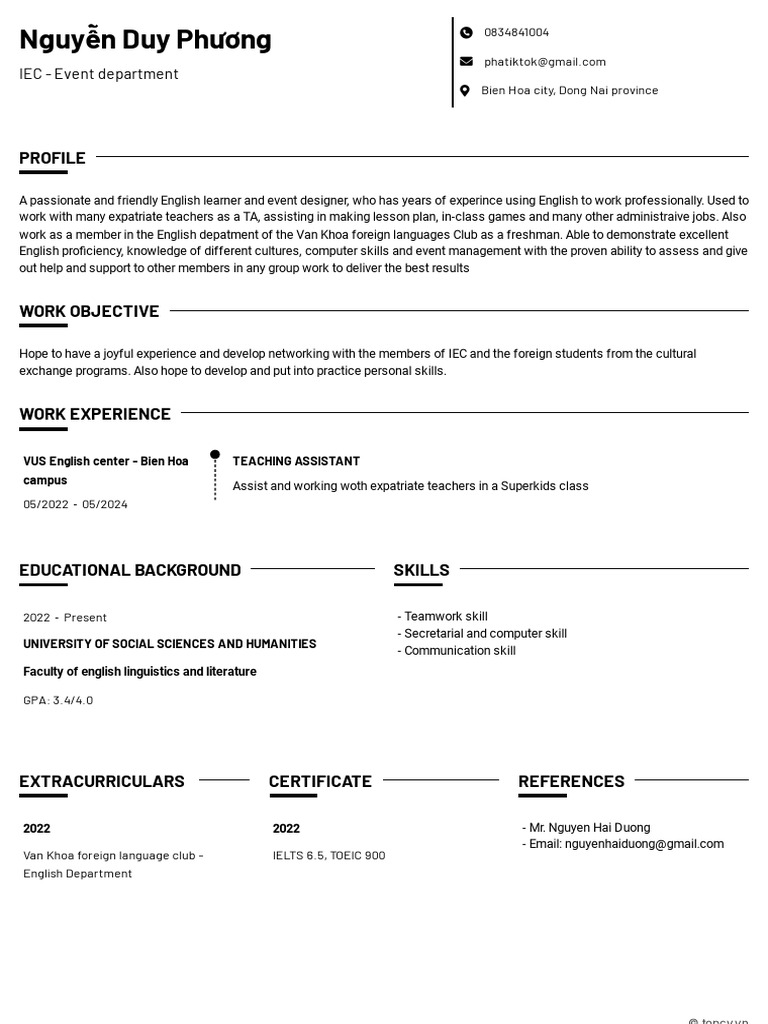 CV IEC Nguyễn Duy Phương | PDF