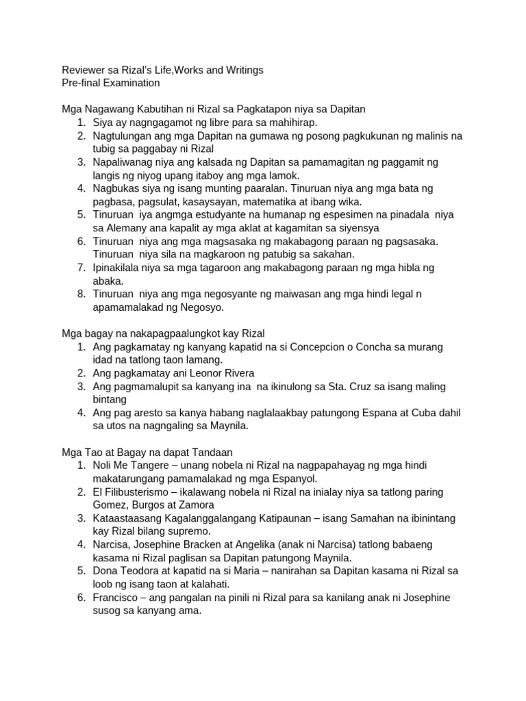 Reviwer Sa Rizal Pre Final | PDF