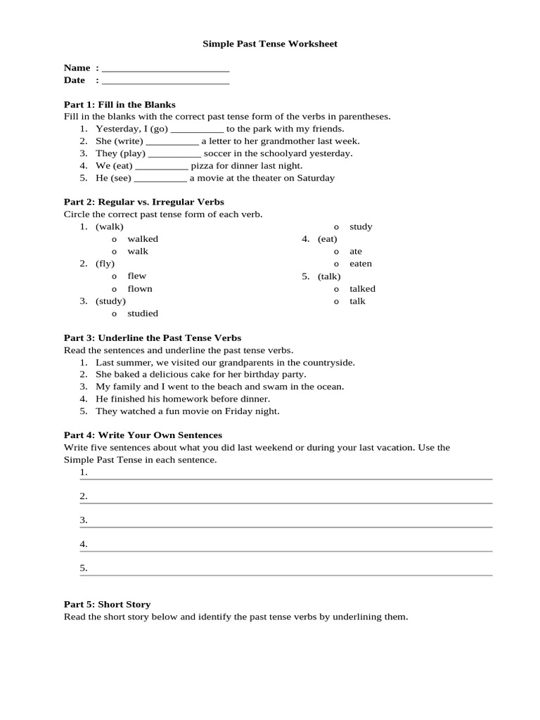 Simple Past Tense Worksheet | PDF | Language Arts & Discipline ...
