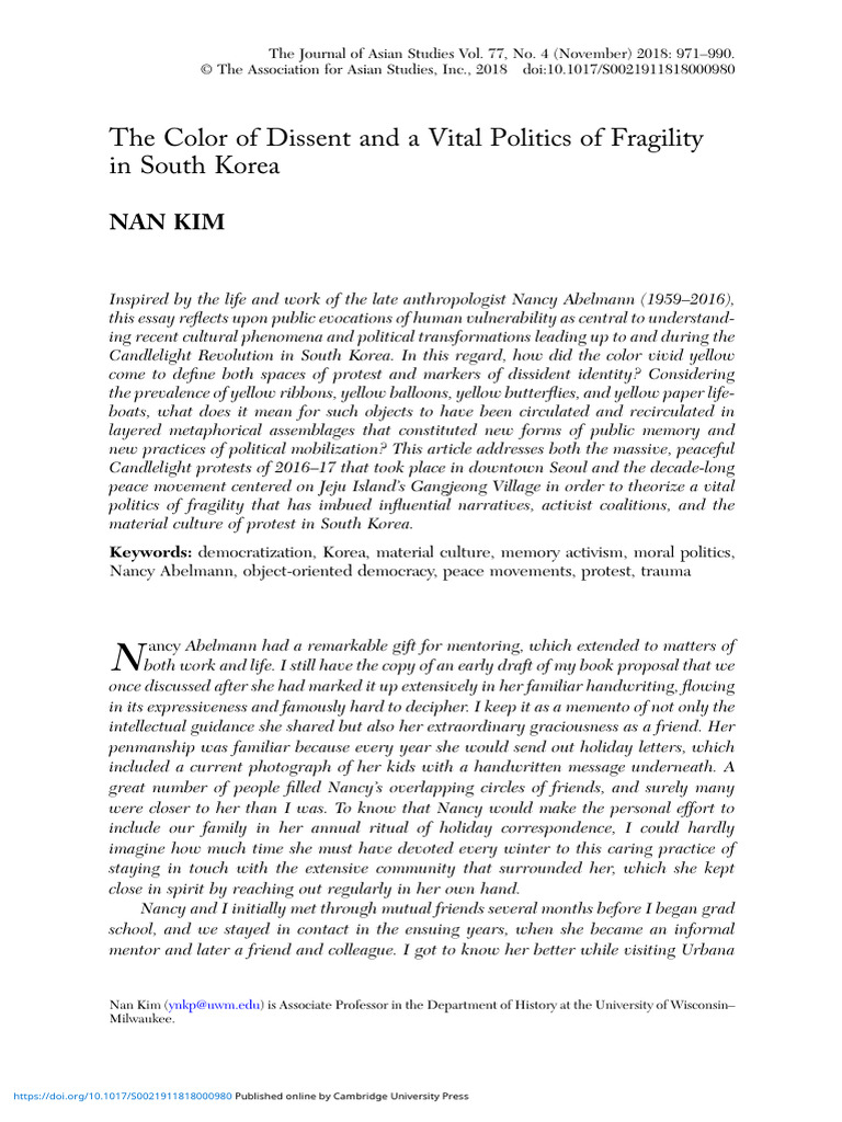 The Color of Dissent and A Vital Politics of Fragility in South Korea | PDF