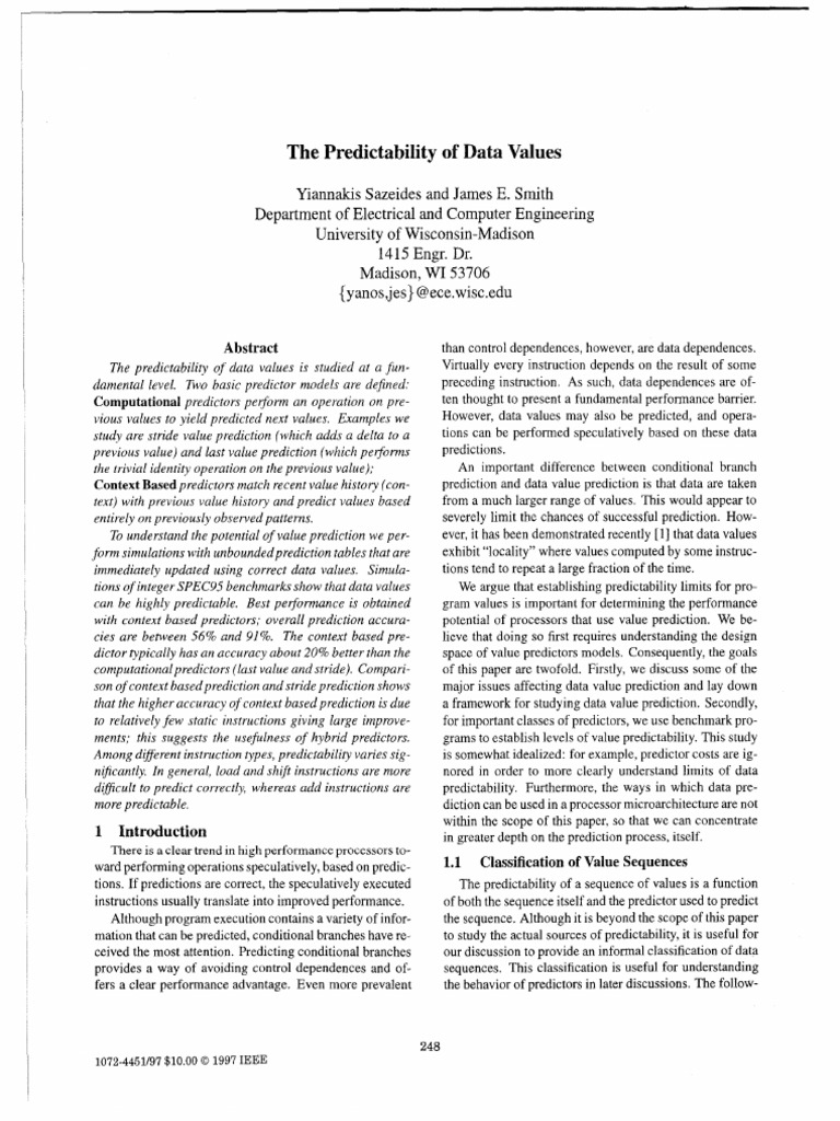 The Predictability of Data Values | PDF | Prediction | Control Flow