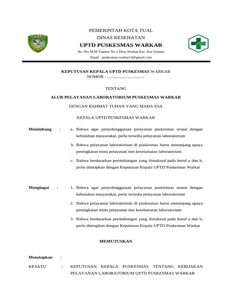 Alur Pelayanan Laboratorium Puskesmas Warkar | PDF