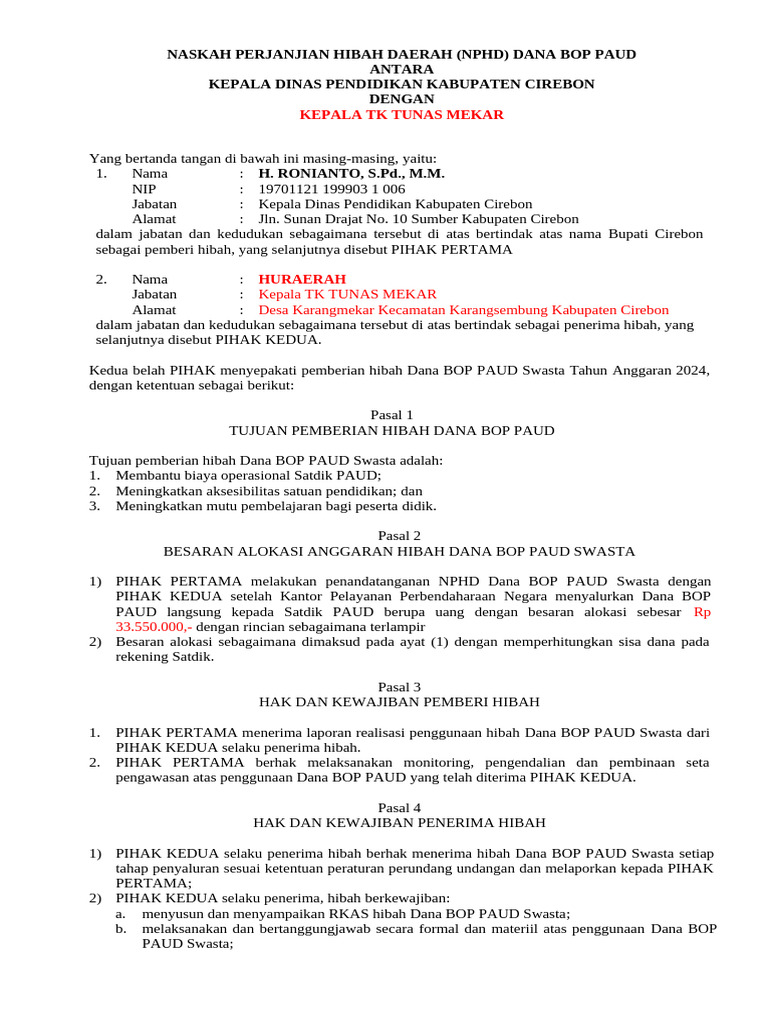 NASKAH PERJANJIAN HIBAH DAERAH (NPHD) 2024 Ok | PDF | Ilmu Sosial