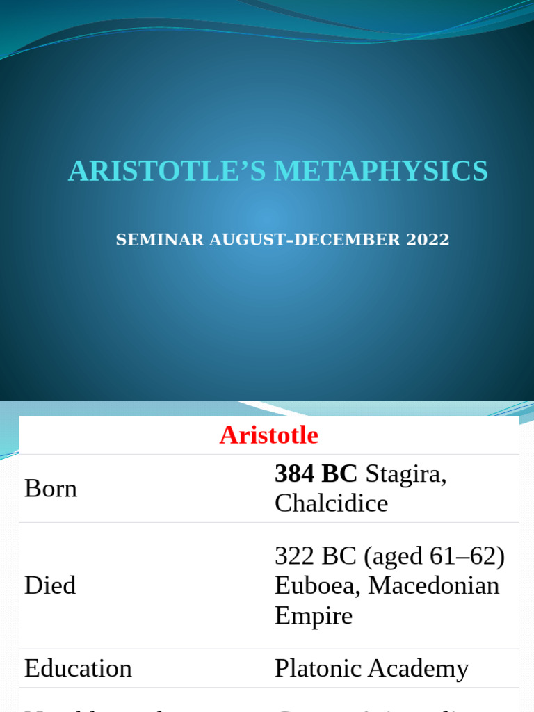 Aristotle's Metaphysics Seminar 2022 | PDF | Metaphysics | Aristotle