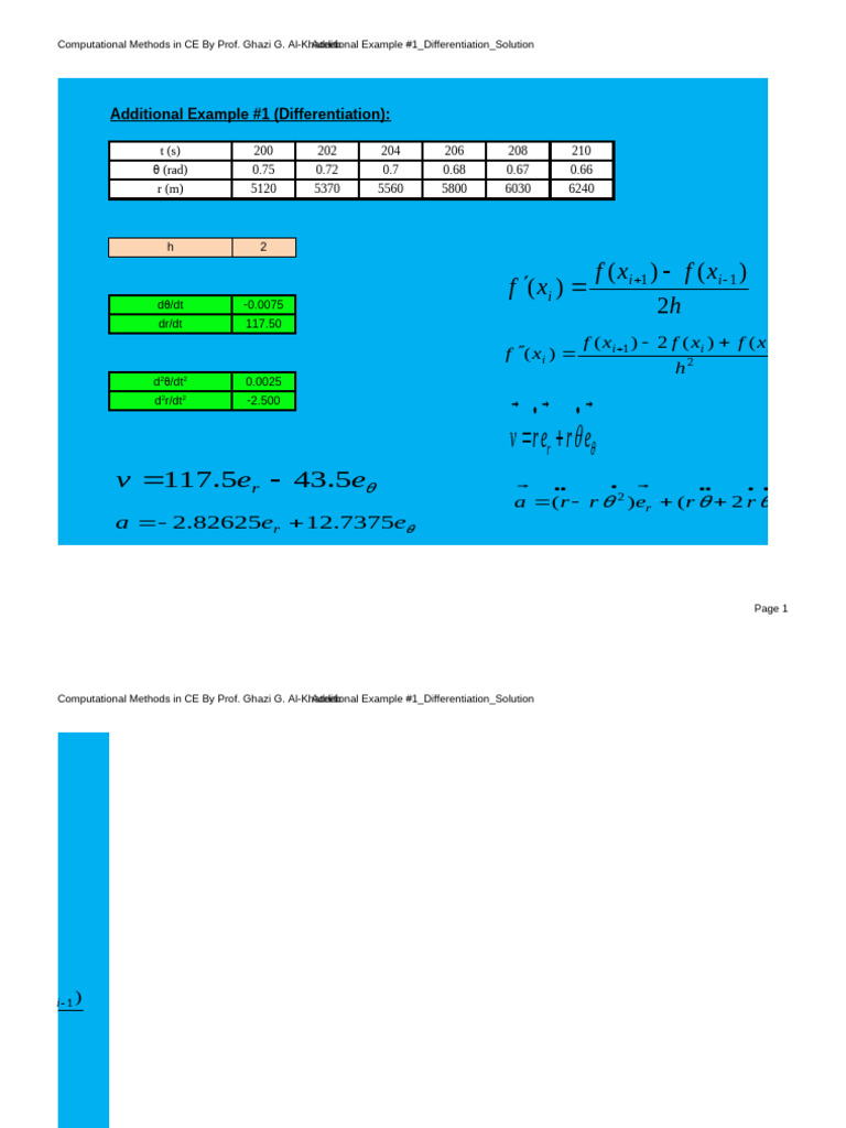 Computational Methods in CE - Additional Example #1 - Differentiation ...