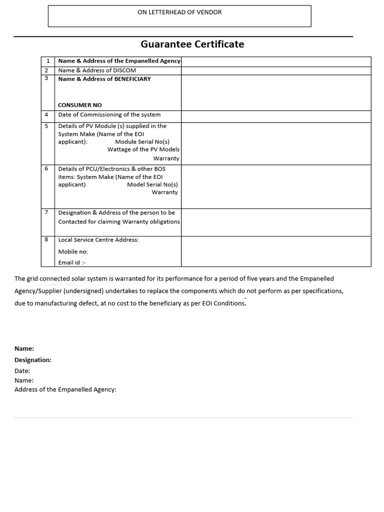 Gurantee - Certificate | PDF