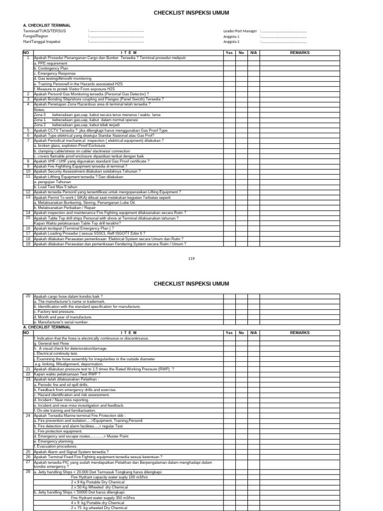 Checklist Inspeksi Umum Gedung PTK Area Batam | PDF | Teknologi & Rekayasa