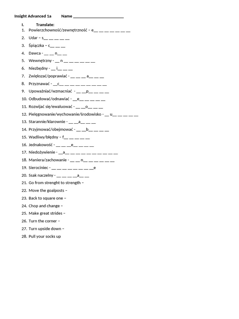 Insight Advanced 1a Name | PDF
