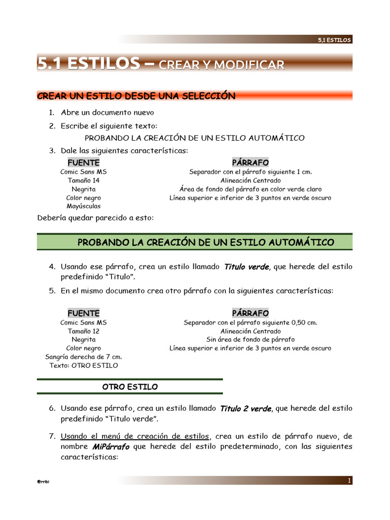 Ejercicio 5.1 Estilos - Crear - Modificar | PDF