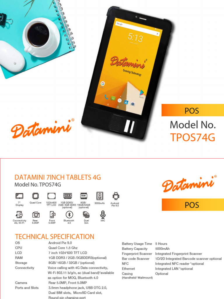 Datamini TPOS74G Tablet PC | PDF | Games & Activities | Computers