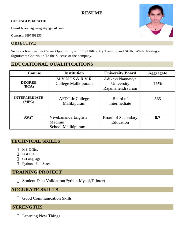 Bharathi RESUME | PDF