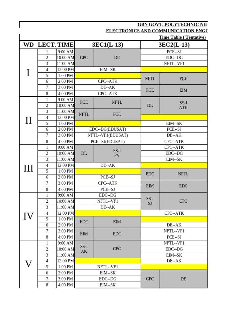 Electronics Engg. Timetable Nilokheri | PDF | Science & Mathematics