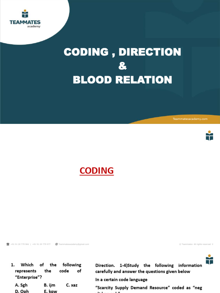 Coding, Blood Relation Oct 2023 | PDF | Family | Consonant