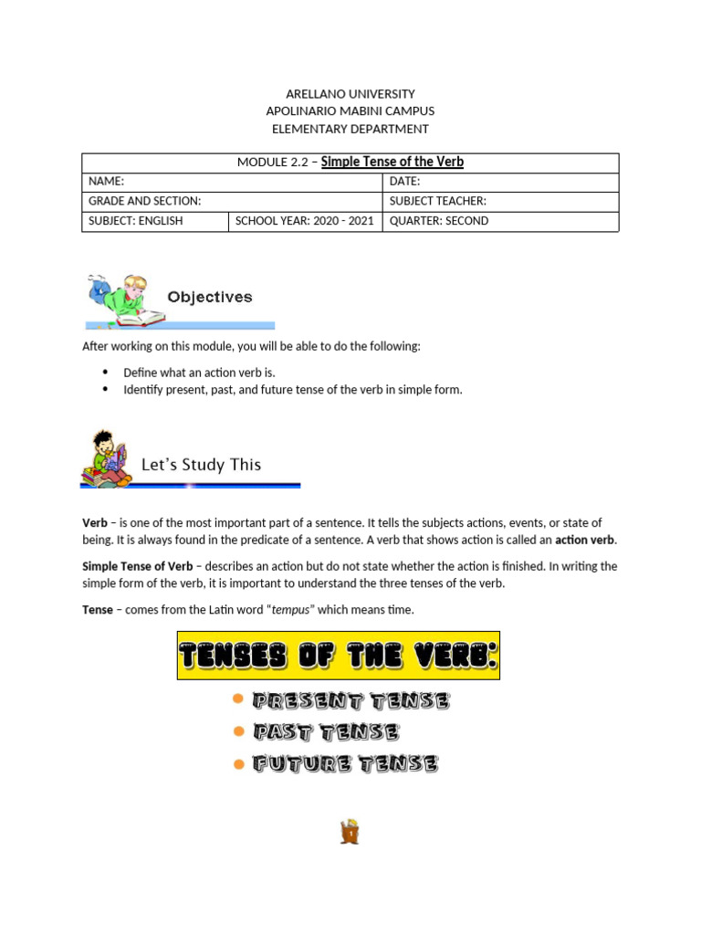 ENG6 DLP 2.2 Simple Tense of The Verb | PDF | Grammatical Tense | Verb