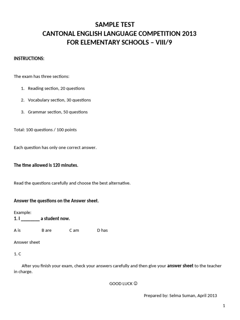 Sample Grade 8 English 2013 | PDF