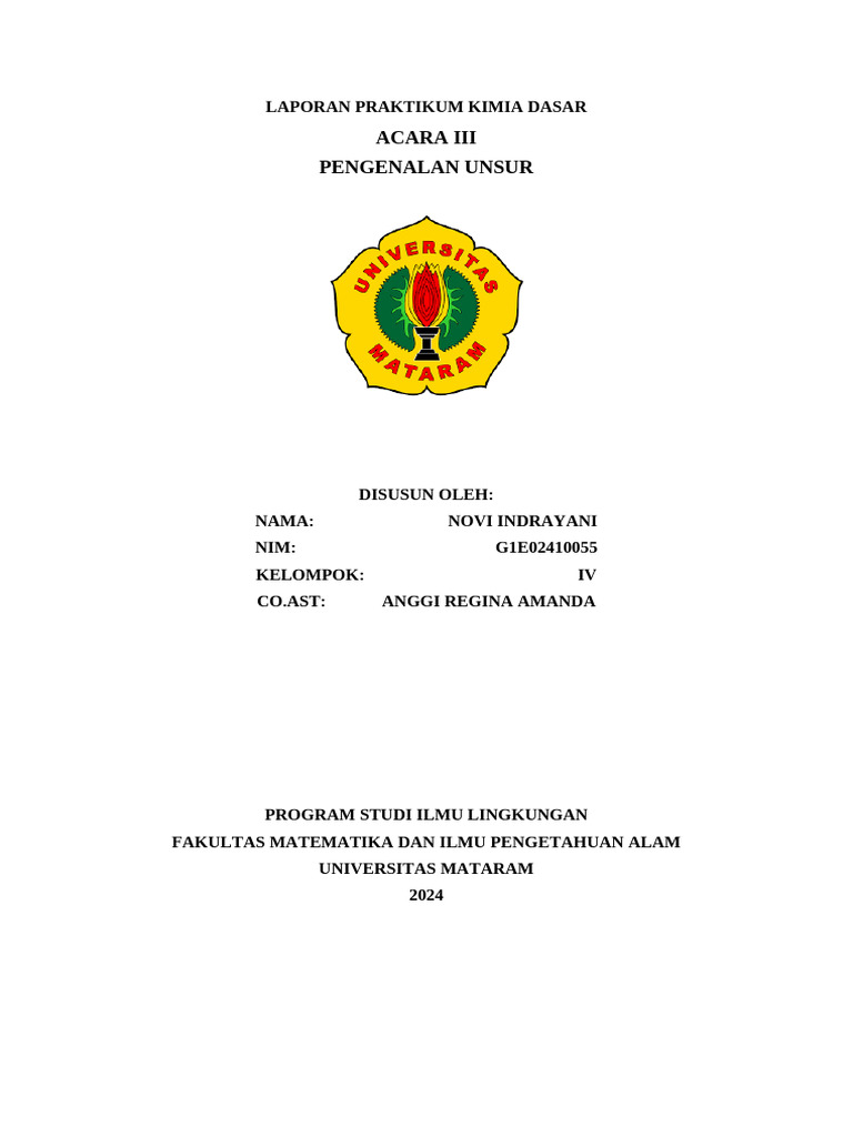 LAPORAN PRAKTIKUM KIMIA DASAR Novi Indrayani Acara 3 | PDF | Sains ...