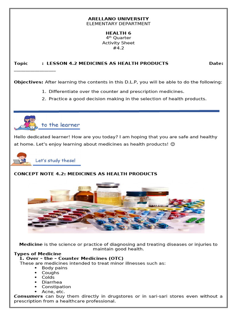 DLP 4.2 Medicines As Health Products HEALTH 6 | PDF | Prescription ...