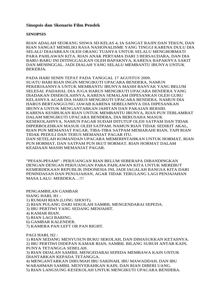 Sinopsis Dan Skenario Film Pendek | PDF