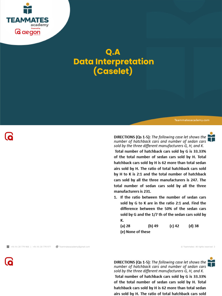 Advanced Batch Q.A. Data Interpretation (Caselet) July 22 | PDF | Sedan (Automobile) | Non ...