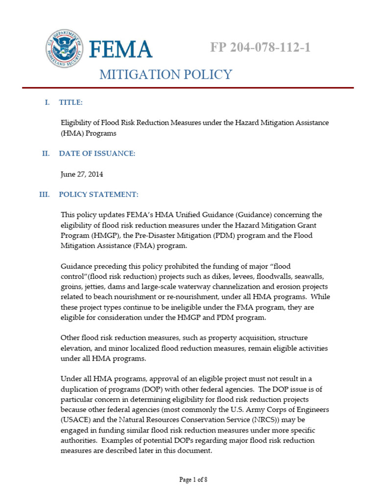 FEMA Mitigation Policy (FP 204-078-112-1) | PDF | Flood | Flood Control
