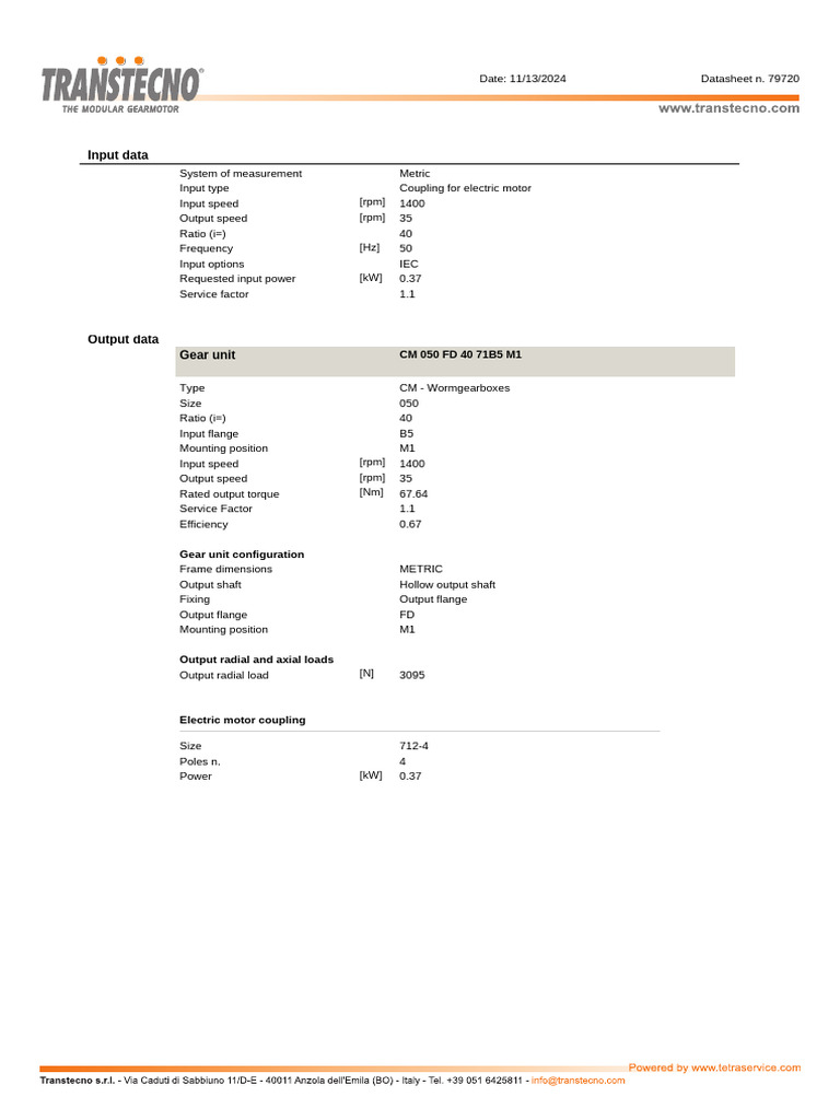 Input Data: CM 050 FD 40 71B5 M1 | PDF | Gear | Electric Motor