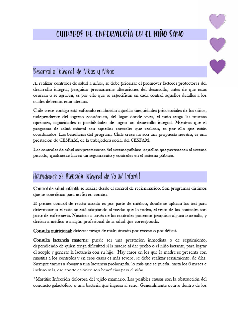 Cuidados de Enfermería en El Niño Sano Apuntes | PDF | Amamantamiento ...