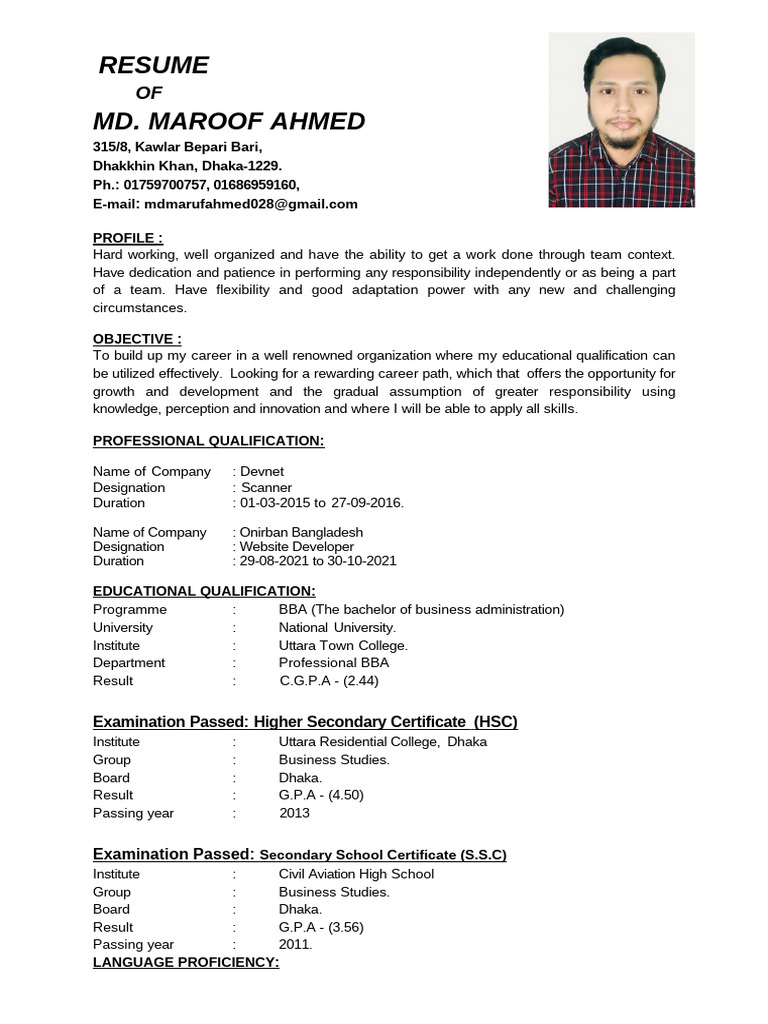 RESUME of Web Developer Maruf Ahmed | PDF | Career & Growth