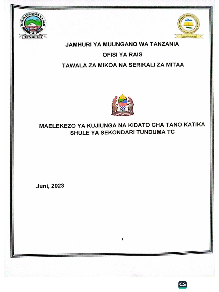 Joining Instructions Tunduma TC Secondary School | PDF