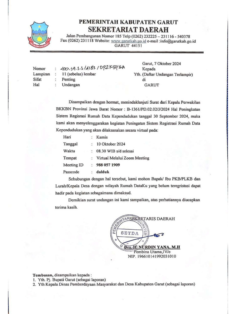 Surat Sistem Registrasi RDK | PDF