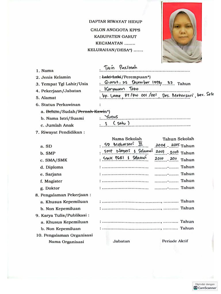 Daftar Riwayat Hdup Ttin - Nazry Nur Alam | PDF